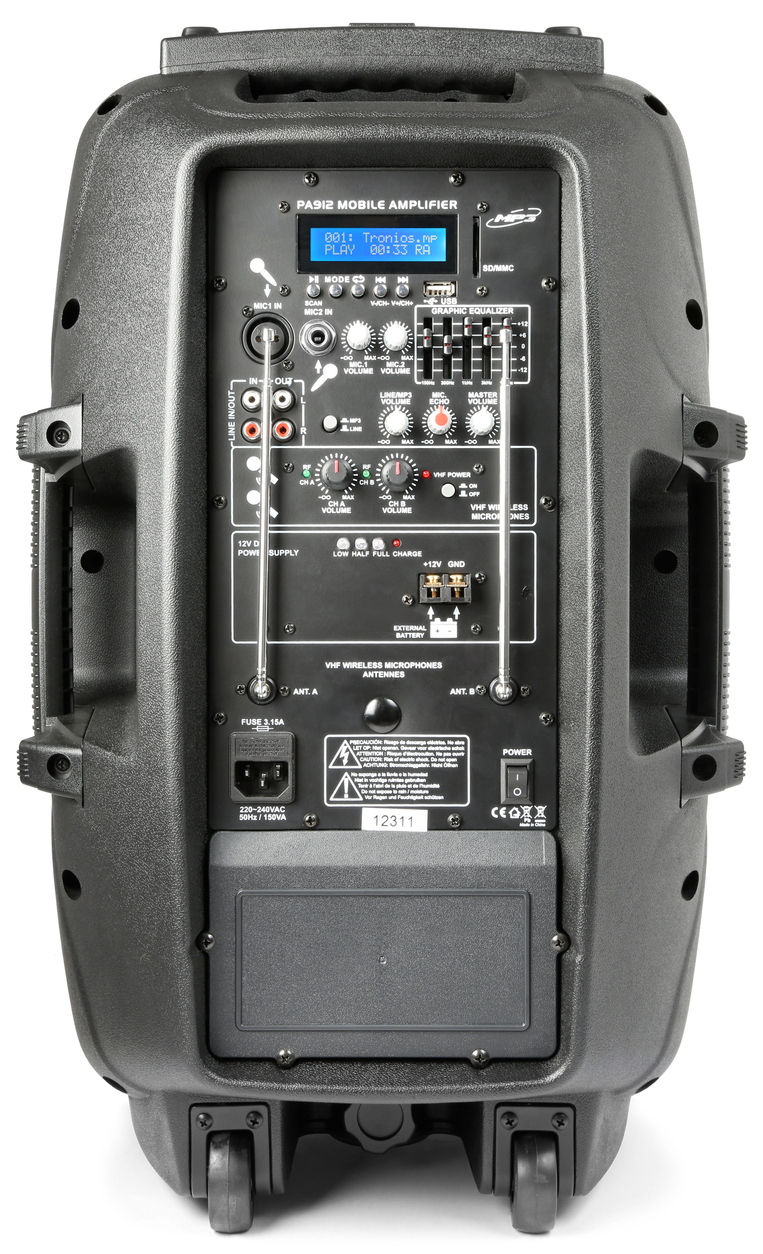 Vonyx SPJ-PA912 Mobile Amp ABS 12" 2 UHF