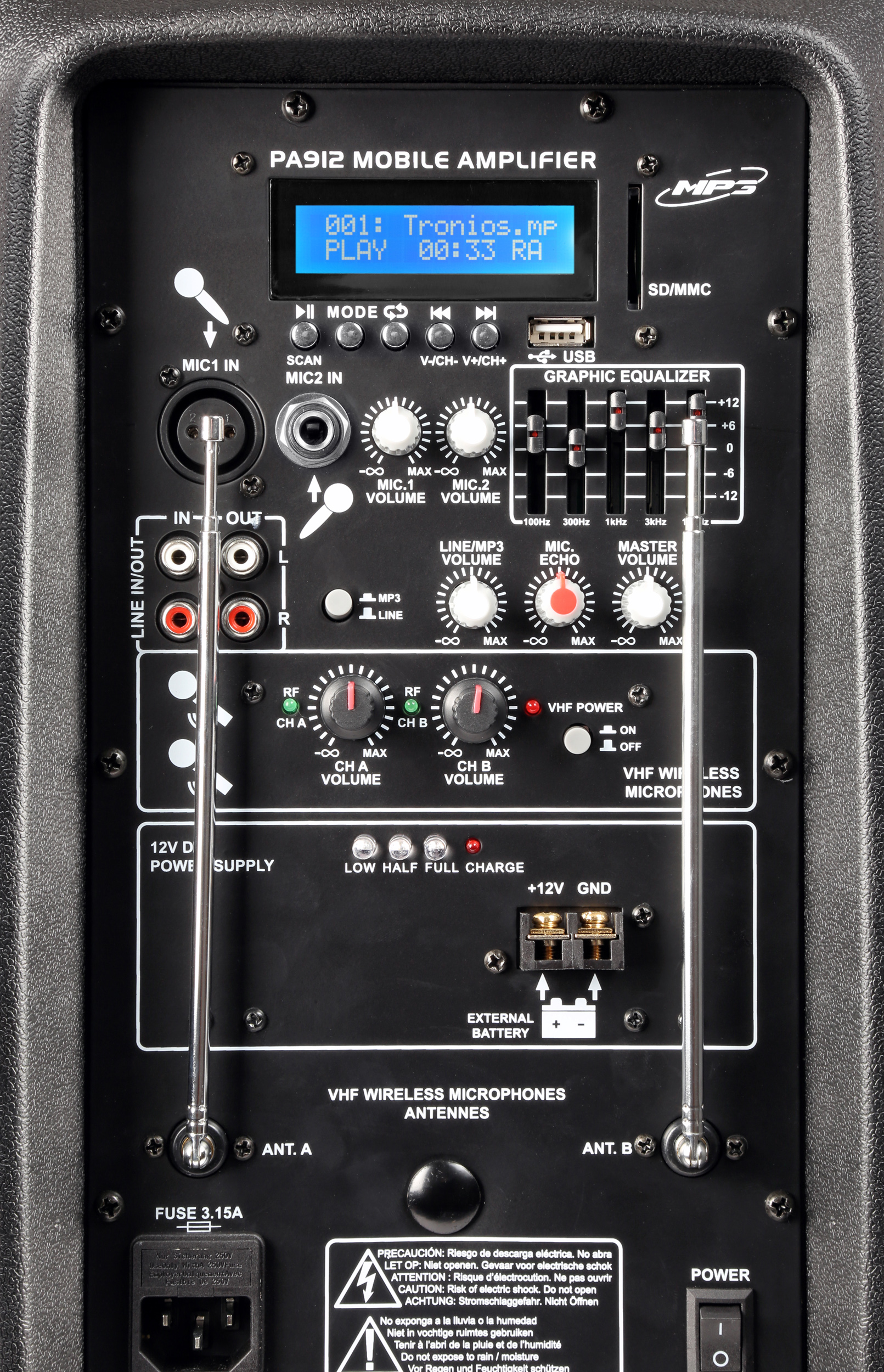 Vonyx SPJ-PA912 Mobile Amp ABS 12" 2 UHF
